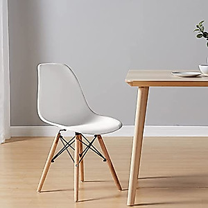 CangLong , Modern Mid-Century Side Chair with Natural Wood Legs for Kitchen, Living Dining Room, White