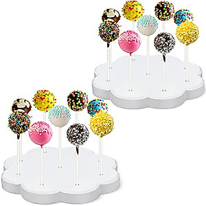2 Pack Cake Pop Stand Lollipop Holder 9 Hole Thicken Wood Display Cake Pop Holder White Candy Lollipop Stand for Wedding Baby Shower Birthday Party