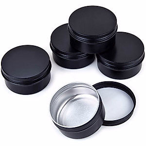 Healthcom 6 oz 12 Packs Black Round Aluminum Tin Cans Screw Top Metal Steel Tins Empty Slip Slide Cosmetic Sample Containers Storage Organization for Salve Crafts Spice Candles