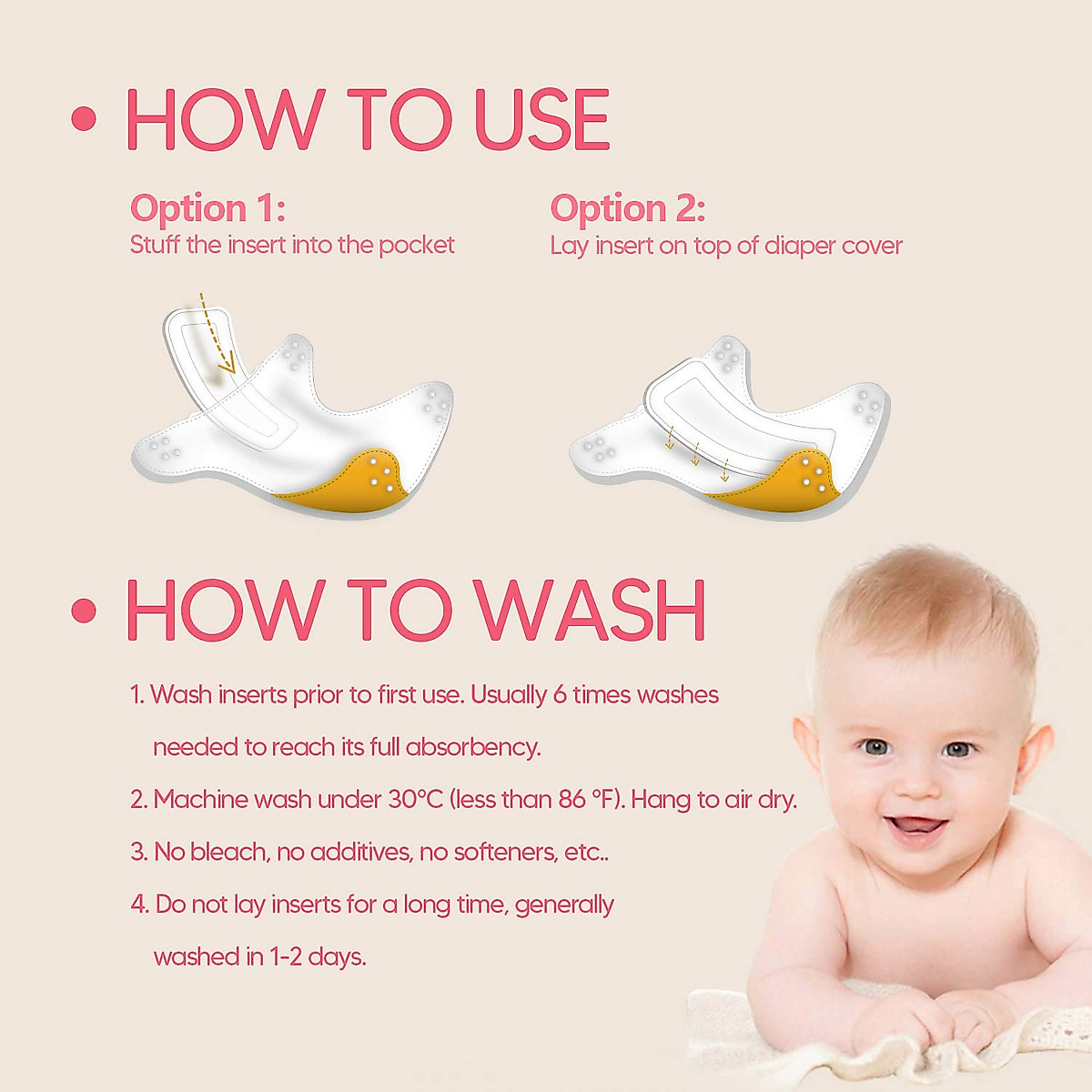 Damero 5-Layer Reusable Diapers Baby Inserts, 12PCS Cloth Diaper Inserts with an Extra Storage Bag