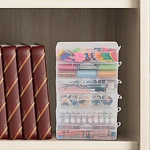 Qskely 6-Pack Large Clear Plastic Storage Containers with Latching Lid, Art Craft Supply Organizer Box, 7.12" x 3.5" x 1.8"