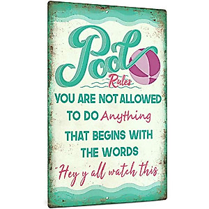 Putuo Decor Pool Rules Sign, Indoor/Outdoor Swimming Pool Decorations, 12x8 Inches Aluminum Metal Sign