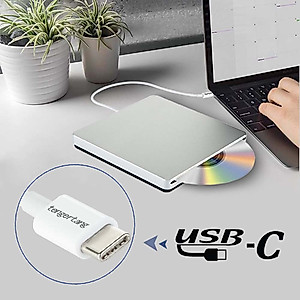 tengertang USB-c Super External Drive, Portable External CD/DVD-rw Writer/Player/Burner for The Latest MacBook/asus/asus/dell Latitude/MacBook Pro (Silver)