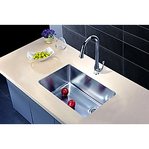 Dawn DSU2517 Undermount Single Bowl Sink with Rear Corner Drain, Polished Satin