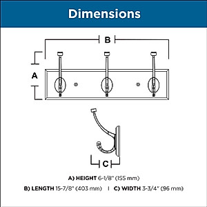 Franklin Brass Pilltop (1-Pack) 15" Coat Rack Wall Mount Pure White Metal Hat Rack with 3 Hooks Hanging Hook Rail for Clothes, Towels, Purses, Bags, Kitchen, Entry, Closet Organization B46715K-PMN-C