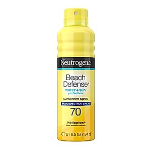 Neutrogena Beach Defense Spray Sunscreen with Broad Spectrum SPF 70 Fast Absorbing Sunscreen Body Spray Mist Water Resistant Oil Free UVAUVB Sun Protection, 6.5 Ounce