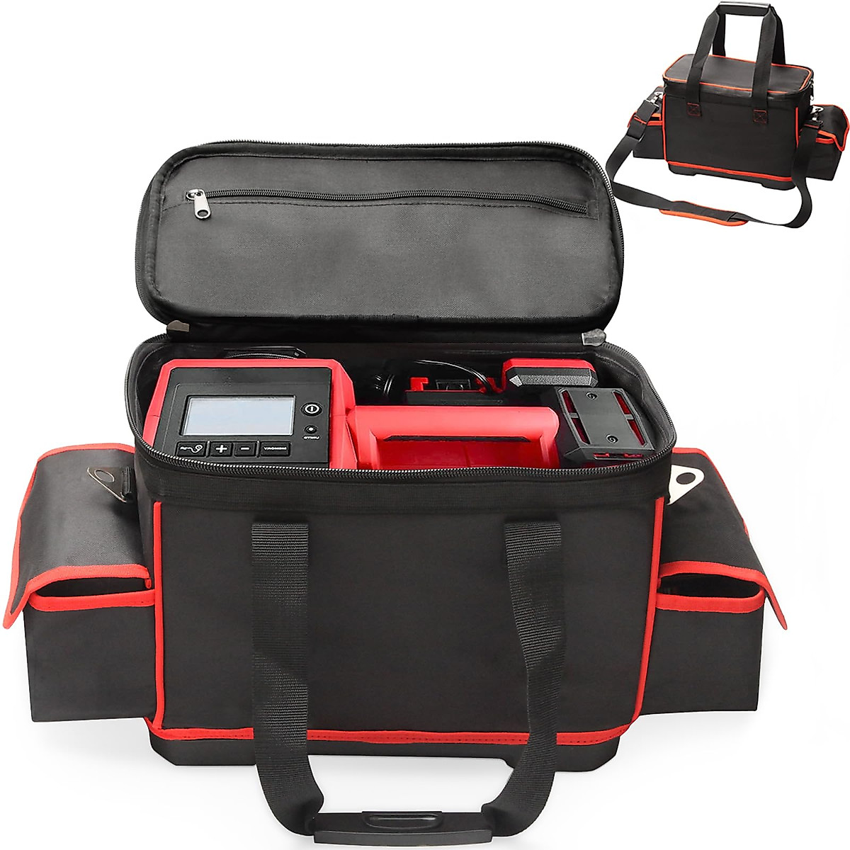 Air Compressor Bag, Compatible with Milwaukee M18 Inflator 2848-20, Air Pump and Battery Charger Carrying Box for Milwaukee, Holds 18V 3.0/4.0/5.0/6.0/6.5/7.0/8.0/9.0 Ah Battery, Black, Bag Only