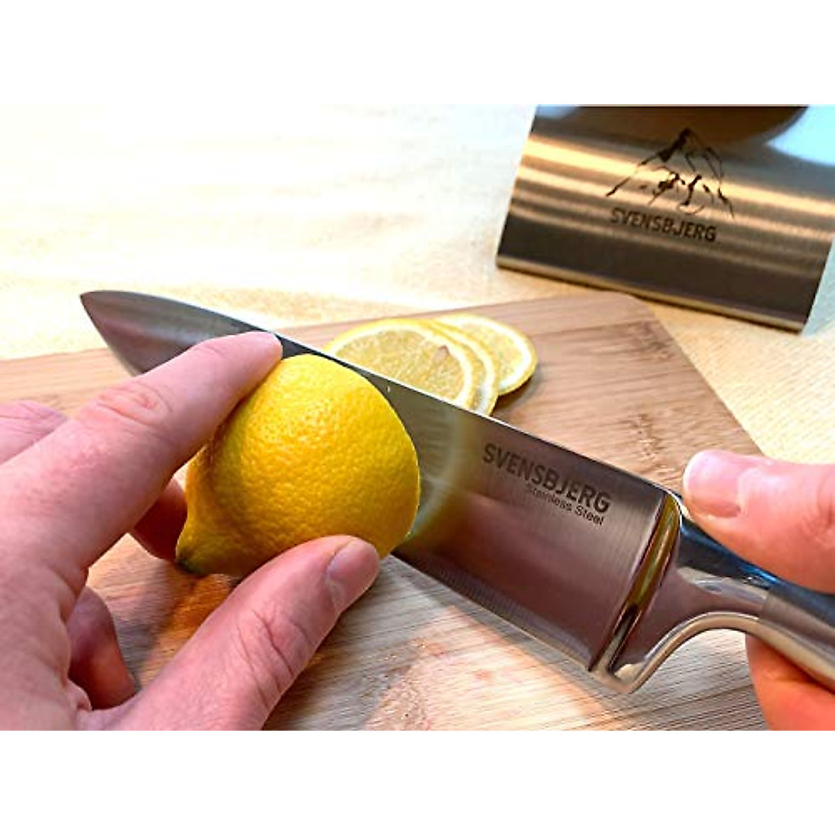 SVENSBJERG Kitchen Knives Set with Block, Professional Kitchen Knives, Cooking Knives, Sharp, Stainless Steel, Chef Knife, Bread Knife, Paring Knife, Slicing Knife, Utility Knife | SB-MB101-KS101