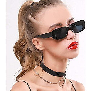 SORVINO Rectangle Sunglasses for Women Men 90s Vintage Retro Sunglasses Square Frame Black Frame/Grey Lens