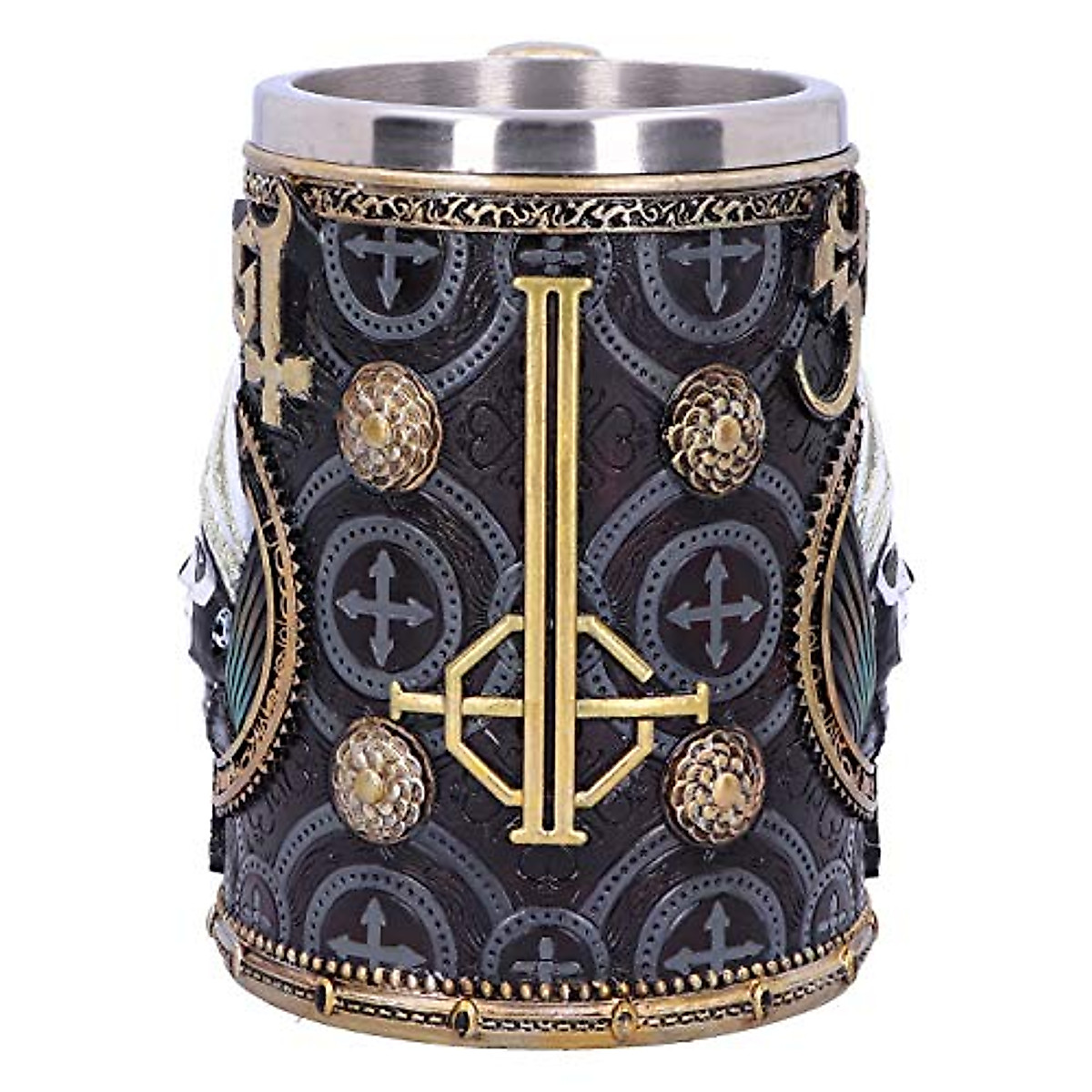 Nemesis Now Hard Rock Tankard, Hand-Painted Resin Beer Mug with Removable Insert, Metal Band Collectible Merch and Gift for Fans, 16cm - Ghost Gold Meliora