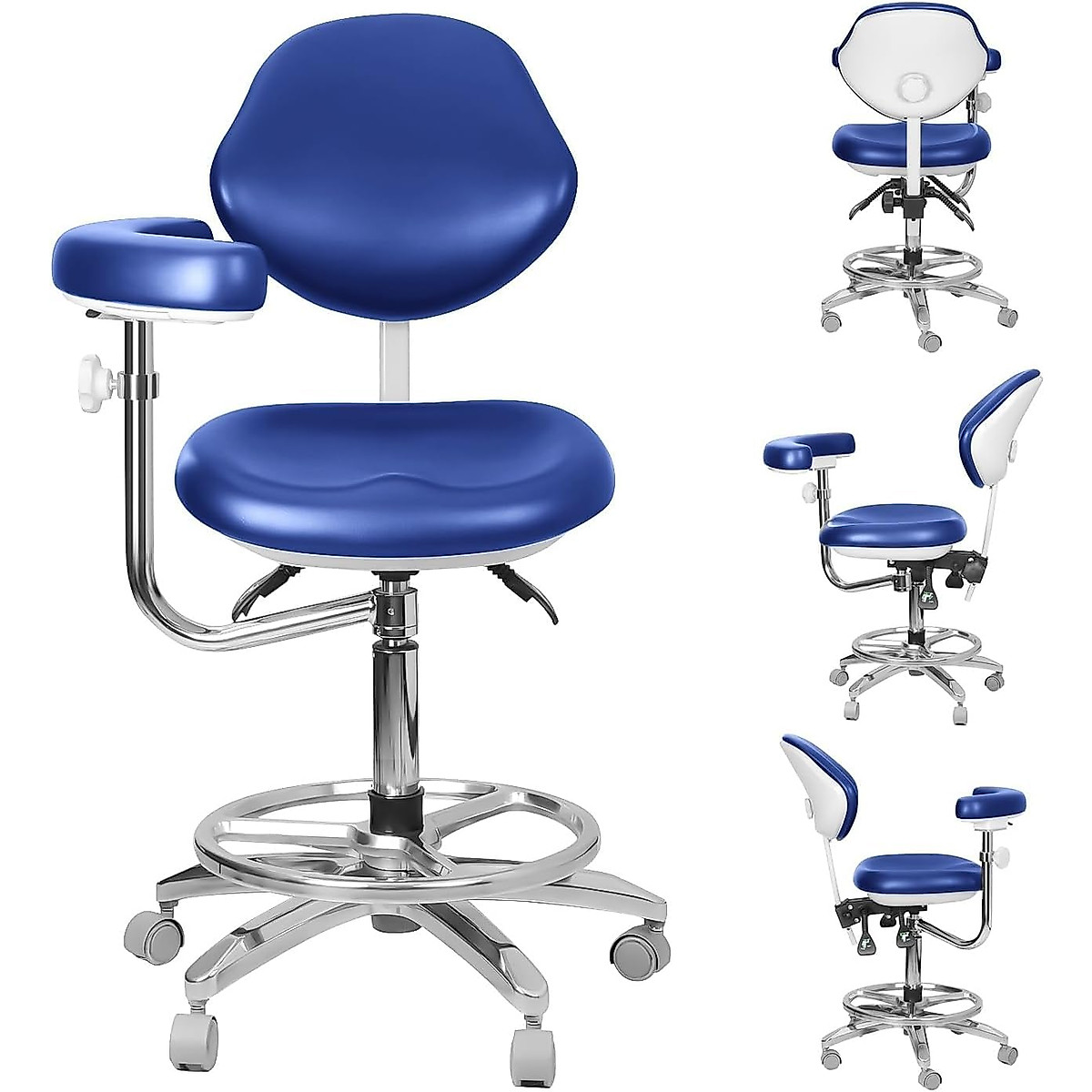 Adjustable Seat Doctor's Stool Dental Assistance Chair with Foot Control 360 Degree Rotation Armrest PU Leather QY-600M-B2