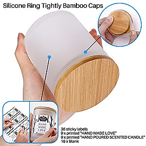 Aminigram 12 Pack, 12 OZ Frosted Candle Jars with Bamboo Lids, Empty Matte White Glass Candle Jars for Making Candles, Morden Kitchen Bathroom Small Things Container - Bonus 36 Sticky Labels