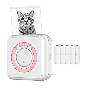 KEVGNRO InstaProud - Portable Sticker Printer, Mini Pocket Thermal Printer, Mini Printer Sticker Maker with 10 Rolls Paper for Photos, Memos, Study Notes (Pink)
