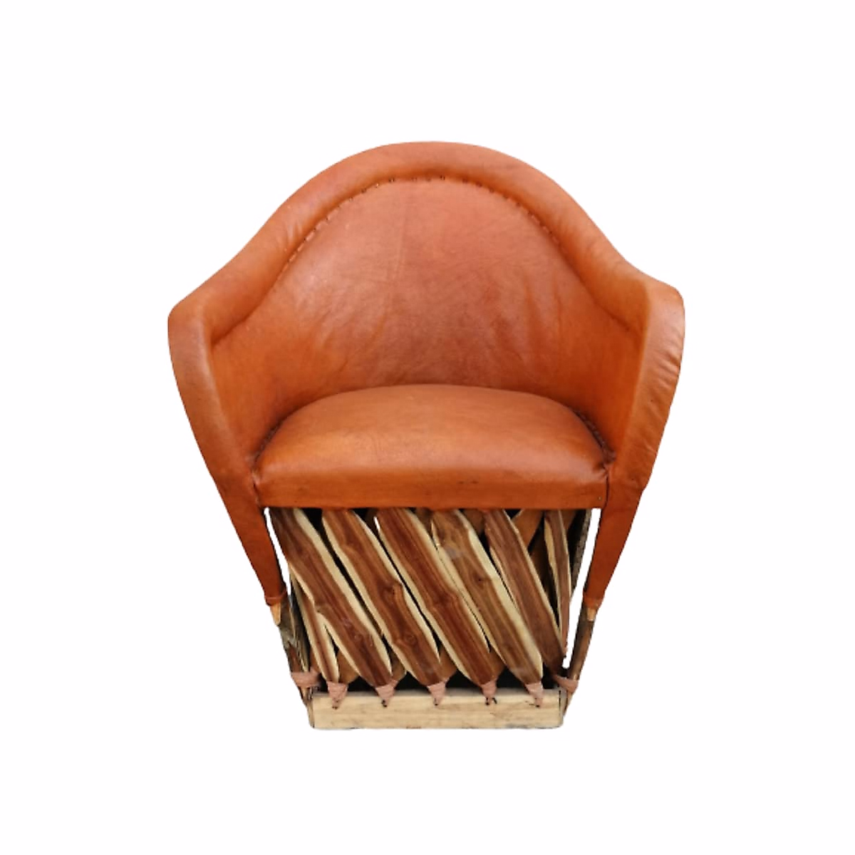 Mueble Silla Equipal Tradicional Mexicano Estilo Charro en Color Naranja hecho por Equipales San Jose, Ideal para tu hogar, bar, restaurante, jardin, oficina, playa, hotel artesanal