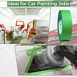 1.4 Inch Green Painters Tape for Car, 6 Rolls x 60 Yards Automatic Refinish Masking Tape, High Adhesive Cars Vehicles Auto Body Paint Tape, No Residue Automotive Painters Tape Bulk Set 360 Yards Total