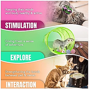 SunGrow Ferret Tunnel and Assorted Toys Variety Pack, Interactive Kitten & Ferret Toys & Accessories, for Indoors, Teaser Wand, Crinkle Balls, Bell Set, etc., 30 Pcs per Pack