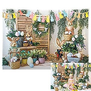 Swepuck 7x5ft Durable Fabric Easter Backdrop Spring Garden Rabbit Decoration Flower Stand Photography Background Bunny Flag Party Supplies Newborn Baby Portrait Photo Booth Props