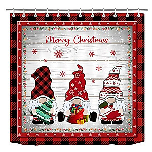 Gnome Christmas Bathroom Sets with Shower Curtain and Rugs, Merry Christmas Shower Curtain Set with Bath Mat, Xmas Bathroom Decor Set (Colorful Gnome)
