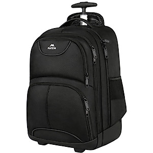 Rolling Backpack, MATEIN 17 inch Water Resistant Wheeled Laptop Backpack, Carry on Luggage Business Bag, College Student Computer Bookbag Trolley Suitcase for Men Women Adults to Travel, Black