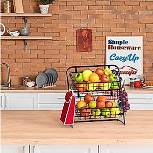 Simple Houseware 2-Tier Rigid Wire Market Basket Stand, Black