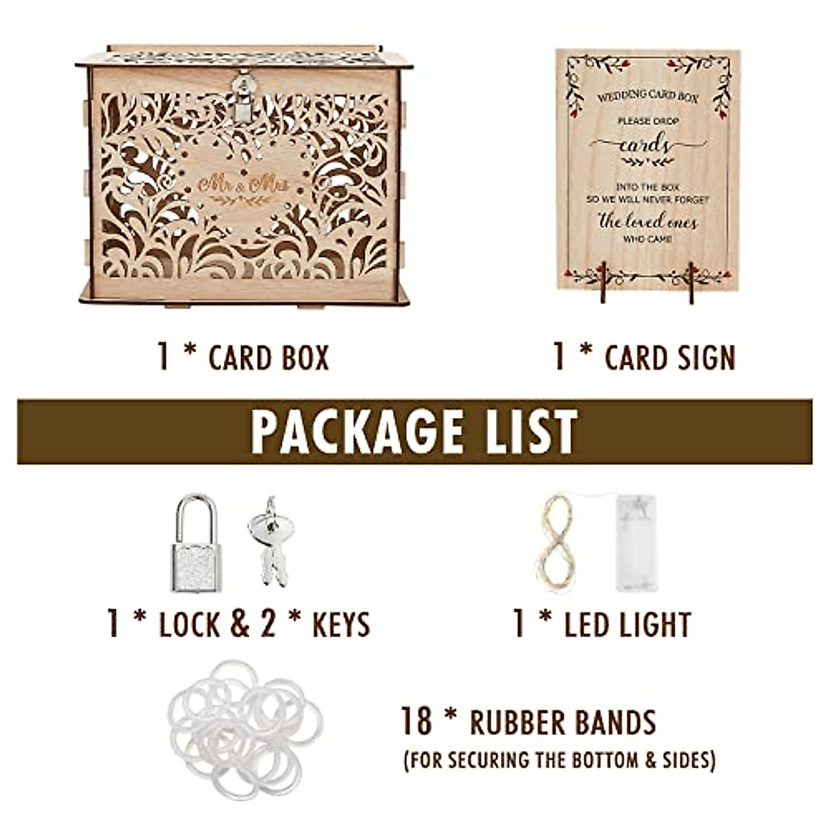 AW BRIDAL Wedding Card Box with Card Sign, Mr Mrs Gift Box Money Envelop Boxes for Party Graduation Reception Engagement Bridal Shower Gifts for Couples