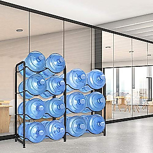 Water Bottle Storage Rack, 3-Tier Reinforced Carbon Steel Water Jug Holder for 6 Bottles of 5-Gallon Water Cooler Bottles Organizer for Office, Family, Garages, Restaurant, and Gym. Black