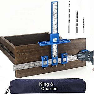 King&Charles Cabinet Hardware Jig, Cabinet Handle Jig with Point Wood Drils Bits, Cabinet Jig for Handles and Pulls on Drawers/Cabinets/Doors, Cabinet Hardware Template Tool Set.