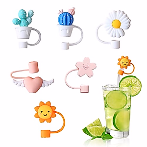 YEJAHY 6Pcs Silicone Straw Cover, Dust-Proof Straw Plugs, Reusable Drinking Dust Caps, Cute Straw Covers Protector, Drinking Straw Tips Lids (Flower)