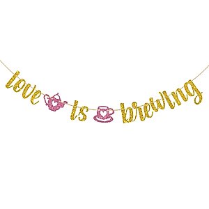 Dalaber Love is Brewing Banner for Wedding/Engagement/Bridal Shower/Bachelorette Tea Coffee Bar Decoration, Table Bunting Banner Sign Party Decorations