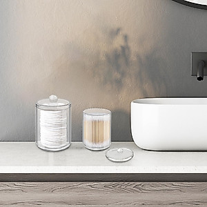 YOLCAR 2 Pack Cotton Swab Holder, Transparent Acrylic Organizer with Lid, Clear Dispenser for Cotton Swabs, Cotton Balls, Bathroom Organizers and Storage, Home Decor, 10oz and 12oz