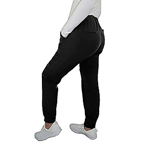 JDM Uniforms Women's 5 Pocket Jogger Scrub Pant Medical Nursing Black-Large