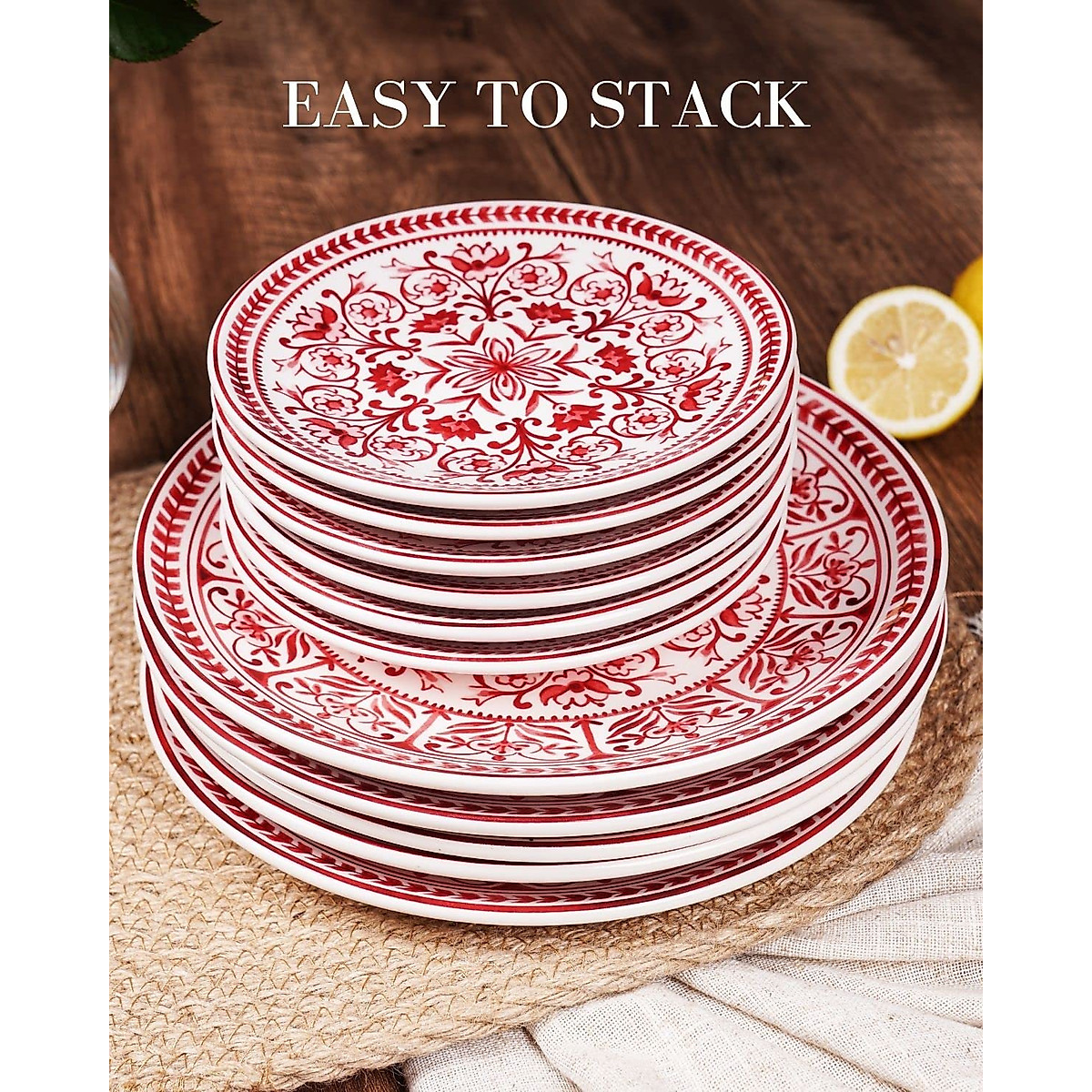 Sonemone 6 Inch Appetizer Plates Set of 6, Christmas Red Floral Ceramic Dessert Plates for Cake, Pie, Snacks, Ice Cream, Microwave & Dishwasher Safe