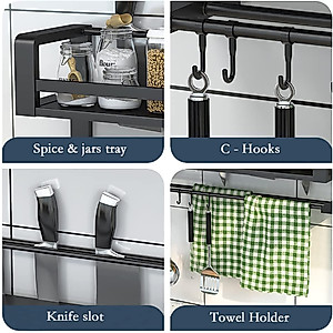 Shower Caddy, Black Strong Adhesive Shower Shelves, Shower Organizer Shelf with 6Hooks Towel Rack Basket, Rustproof Wall-Mounted Shower Racks for Inside Shower, Kitchen Bathroom Organizer, No Drilling