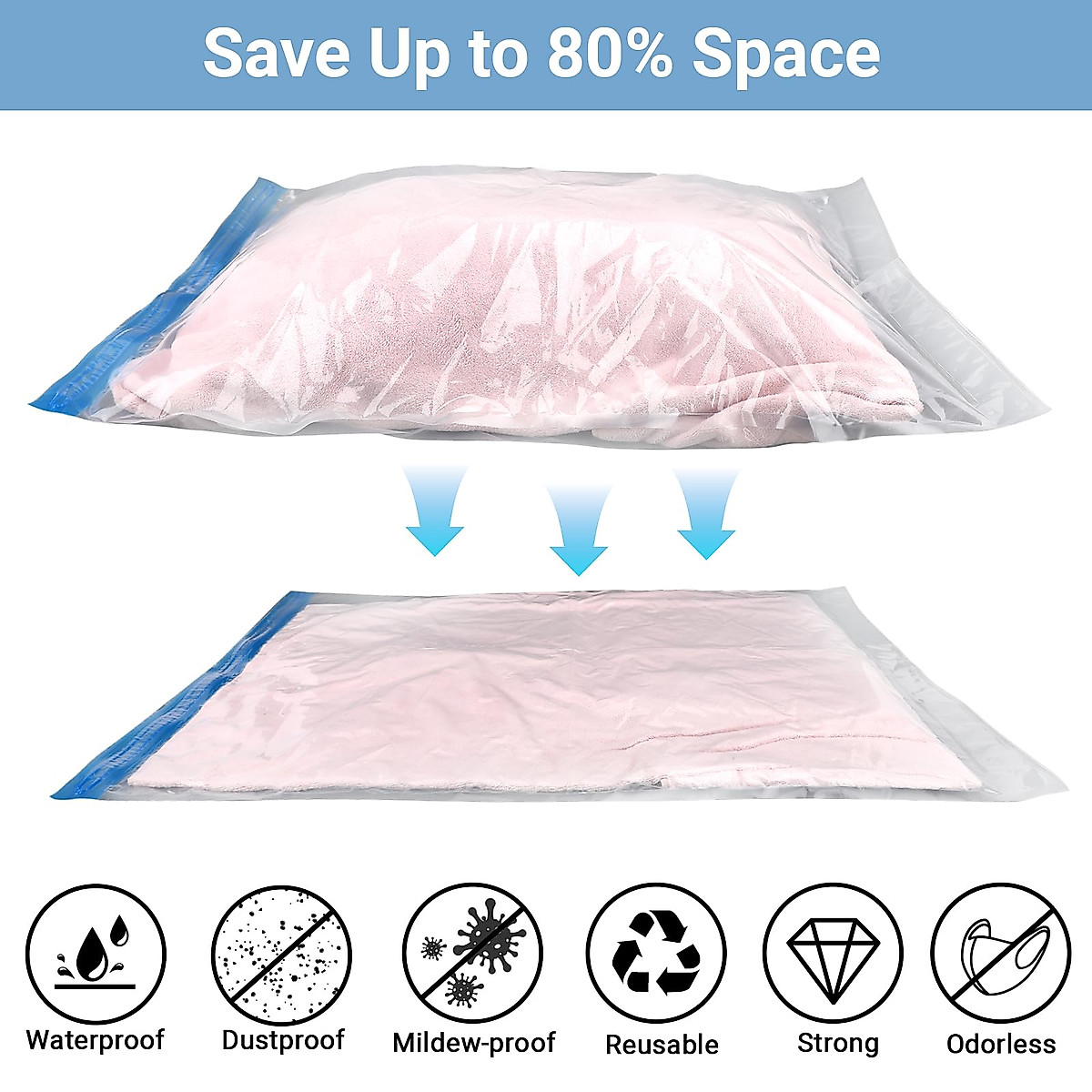 Svaldo Vacuum Storage Bags, 10 Combo (3 Large, 3 Medium, 4 Small), Compression Bags for Travel, Camping Essentials, Luggage Packing, Vacuum Seal Bags for Clothing, Blankets, No Vacuum or Pump Needed