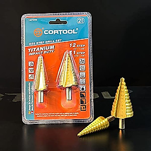 Step Drill Bit for Metal, Step Drill Bit, CORTOOL Titanium High Speed Steel Step Drill Bit Set, Unibit Step Drill Bit, Heavy Duty Step Bit, HSS Drill Bit Set Total 23 Sizes 1/4"-1-3/8", 3/16"-7/8"