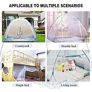 Tinyuet Mosquito Net for Bed, Portable Single Door Pop-up Mosquito Netting with Net Bottom, 39.3x78.7in Bed Tent for Indoor and Outdoor Use, Insect Screen - Blue Edge