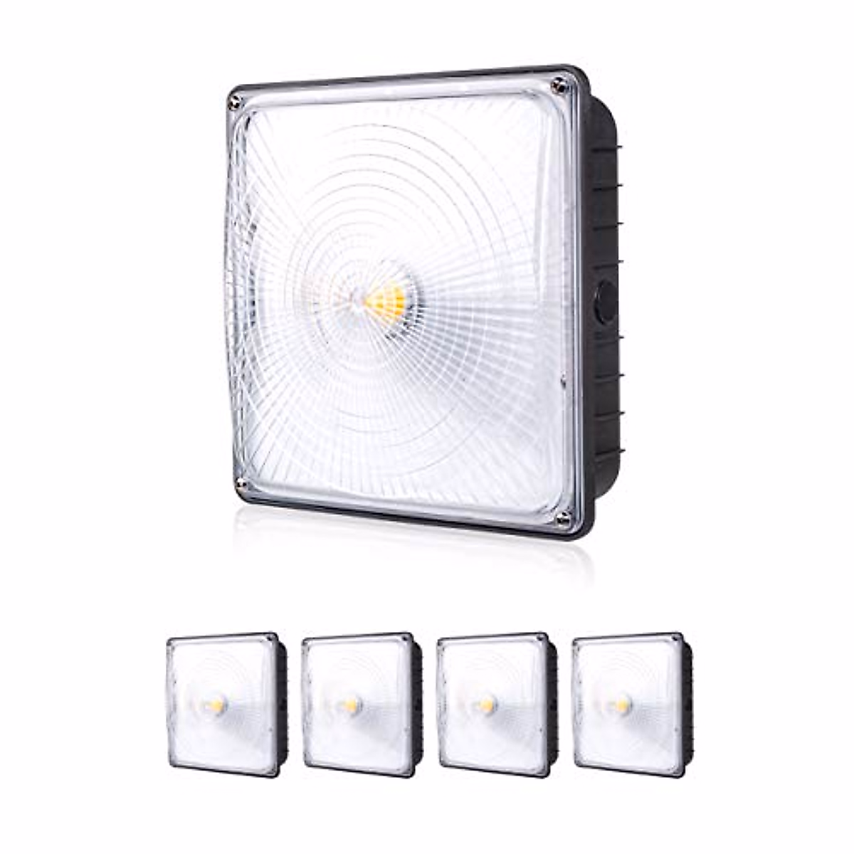 Parmida (4 Pack) LED Canopy Light, 70W, Dimmable, 110-277VAC, IP65 Waterproof, ETL-Listed, 5000K, 9.6” x 9.6”, Gas Station, Street, Area & Outdoor Lighting, Commercial Grade, Bronze