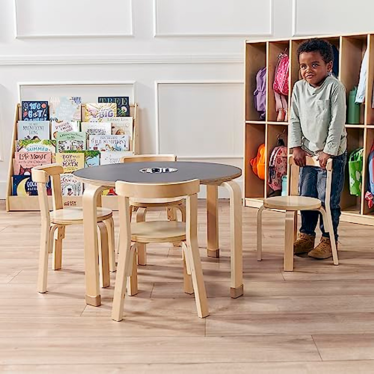 ECR4Kids Bentwood Chalkboard Table and Chair Set, Kids Furniture, Natural, 5-Piece