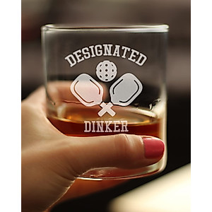 Designated Dinker - Whiskey Rocks Glass - Funny Pickleball Themed Decor and Gifts - 10.25 Oz Glasses