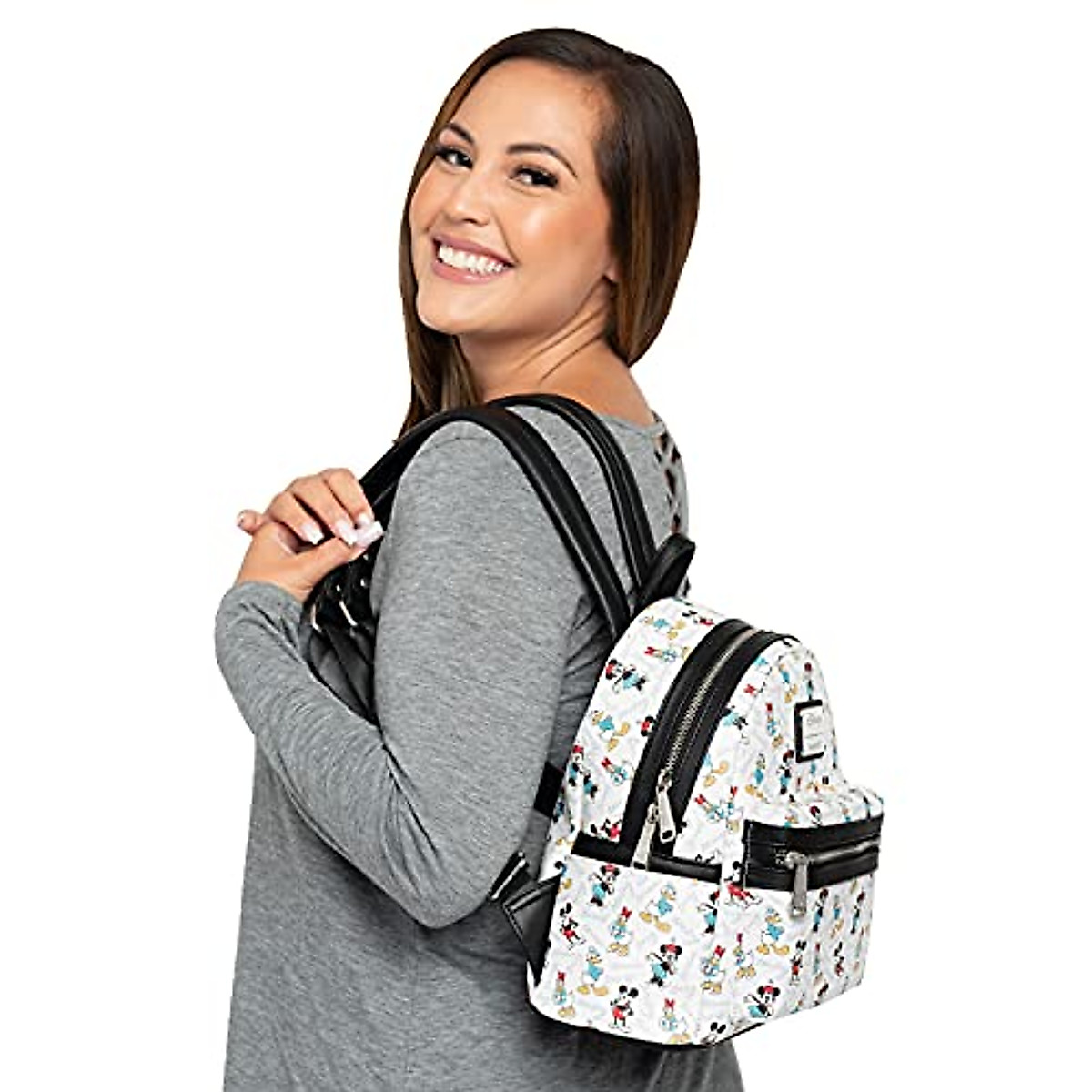 Loungefly Disney Mickey Minnie Mouse Donald Daisy Mini Backpack Handbag White