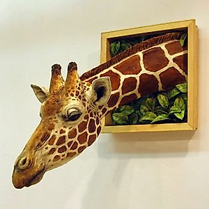 YOAC 3D Giraffe Head Wall Art Decor,Giraffe Head Wall Hanging, 3D Photo Frame Giraffe Creative Pendant Wall Decoration Props Statue Decoration Office Decoration for Home Garden Yard Bar