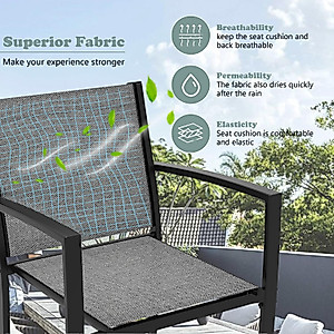 Greesum GS-LCT4PCSGY 4 Pieces Patio Furniture Set Outdoor Conversation Textilene Fabric Chairs for Lawn, Garden, Balcony, Poolside with A Glass Coffee Table, Gray