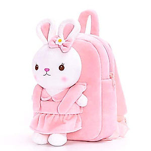 Gloveleya Kids Backpack Toddler Backpacks with Stuffed Bunny Toy Pink 9''…