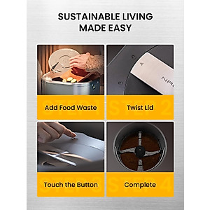 ABUSA NAGUALEP 2.5L Kitchen Food Cycler Compost Bin Kitchen Electric Composter to Transform Waste into Natural Fertilizer for Garden Auto-Stop/Odorless/Quiet Food Waste Compost Machine(Gray)