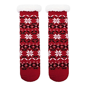 American Trends Christmas Slipper Socks Women Fuzzy Socks Gripper Non Slip Athletic Women's Cozy Socks Warm Winter Socks Red