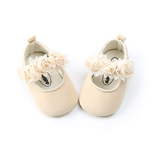 ENERCAKE Baby Girl Shoes Soft Sole Floral Newborn Infant Mary Jane Flats Princess Wedding Dress Shoes(6-12 Months Infant, A-Beige)