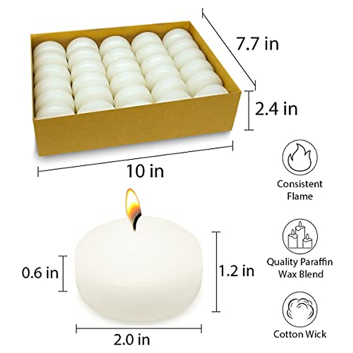 30 Pack 2 Inch Ivory Floating Candles, Unscented Dripless Tealight Candles for Weddings, Birthdays, Wedding Party Pool Holiday and Home Decor