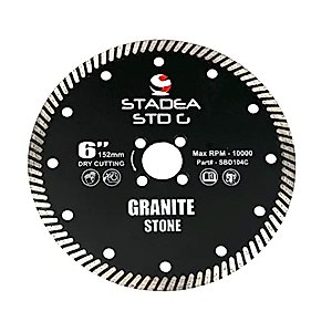Stadea SBD104C Diamond Saw Blade 6-Inch Continuous Turbo Dry Cutting - Cuts Granite Quartz Quartzite, Fits Grinder, Saw Cutter, 8 MM Segments - Pack of 1