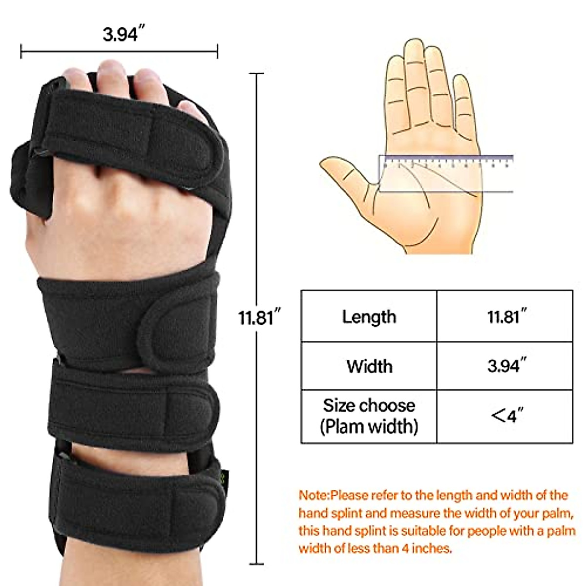 HOOMTREE Stroke Resting Hand Splint Right&Left Resting Hand Splint with Finger Separator Functional Night Immobilizer Wrist Finger Brace for Carpel Tunnel Pain,Sprain Fracture,Tendonitis (Right,Black)