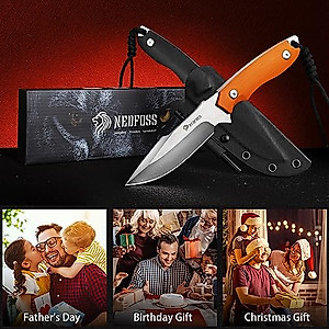 NedFoss Survival Knife with Fire Starter and Kydex Sheath, 9.25" Full Tang Fixed Blade Camping Knife with Sheath Horizontal & Vertical, Bushcraft Knife with G10 Handle for Outdoor, Hunting, Fishing